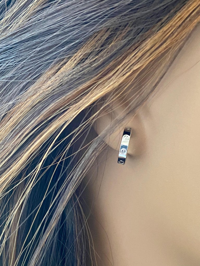 Eighteen Karat White Gold Cartier Mini Love Hoop Earrings at 1stDibs