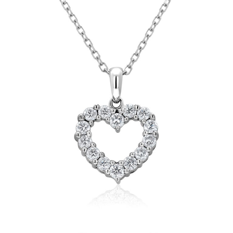 Eighteen Karat White Gold Open Heart Diamond Pendant Necklace For Sale ...