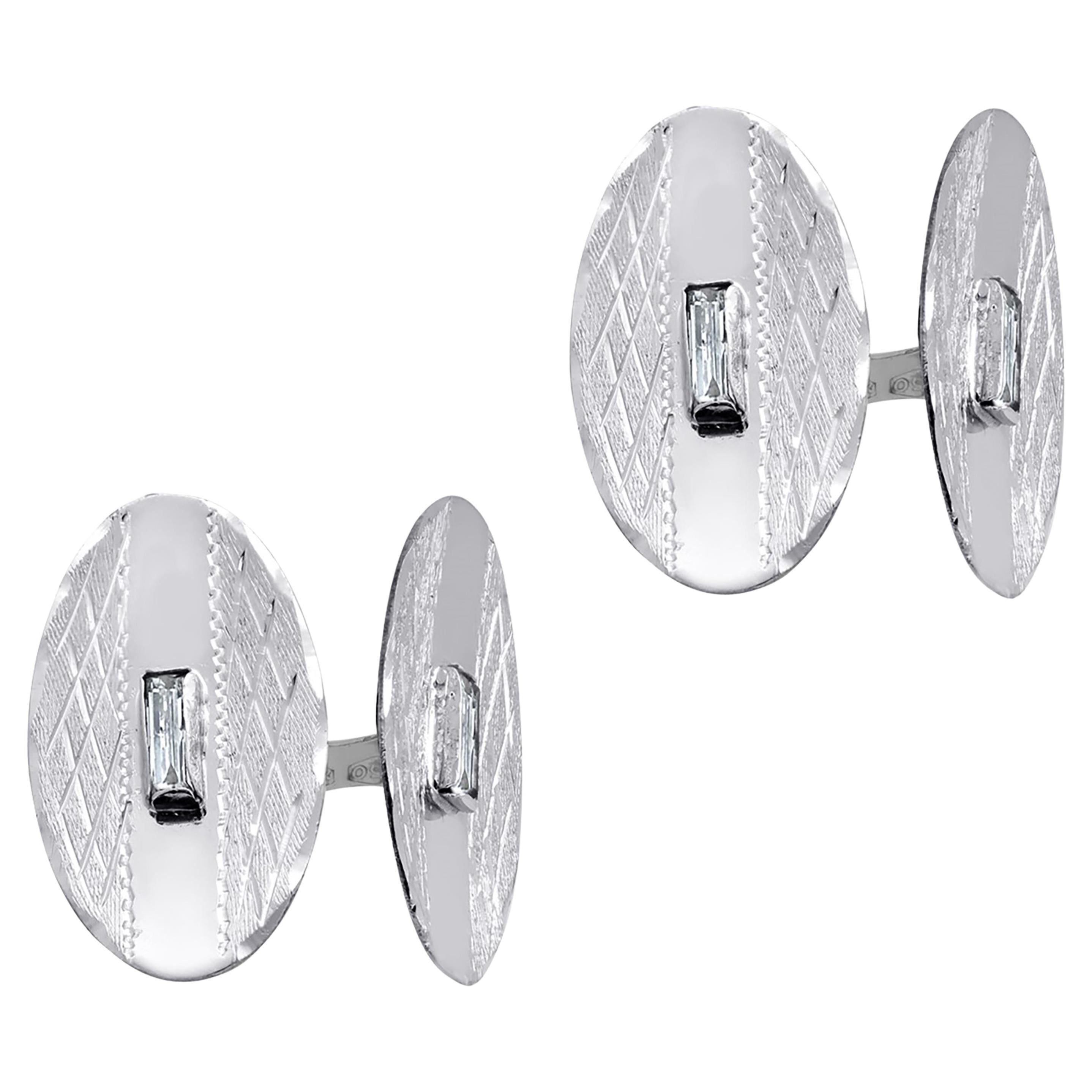 Diamond Gold Oval Textured Cufflinks For Sale at 1stDibs