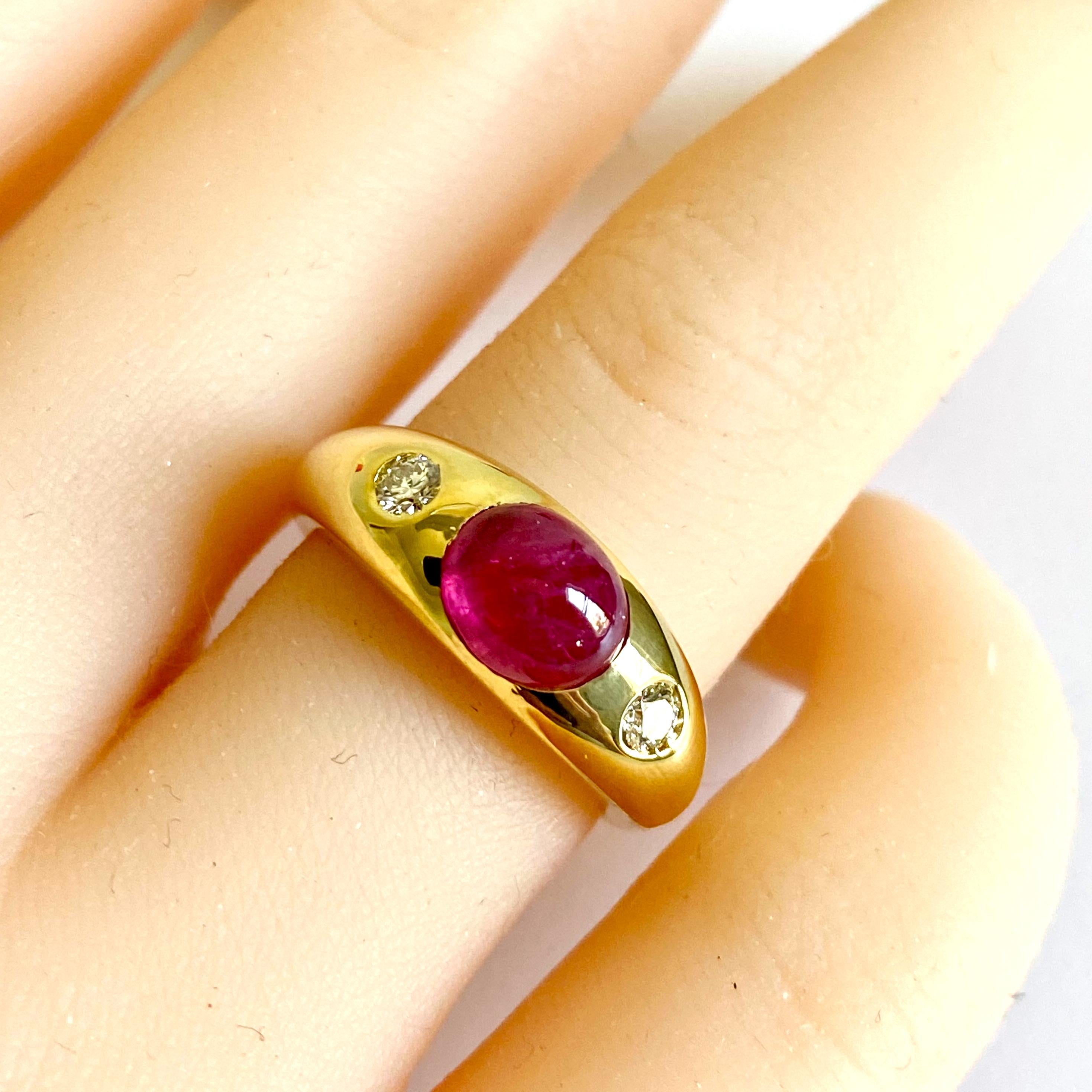 Eighteen Karat Yellow Gold Cabochon Ruby and Diamond Gypsy Ring For ...