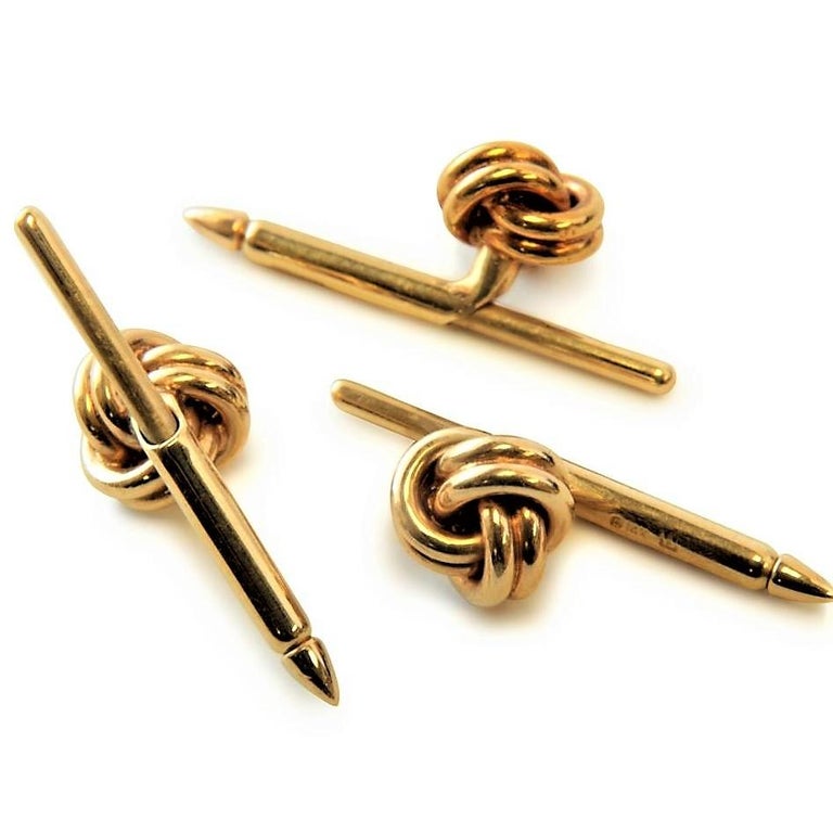 Fourteen Karat Yellow Gold Shirt Tacks in the Form of Knots at 1stDibs