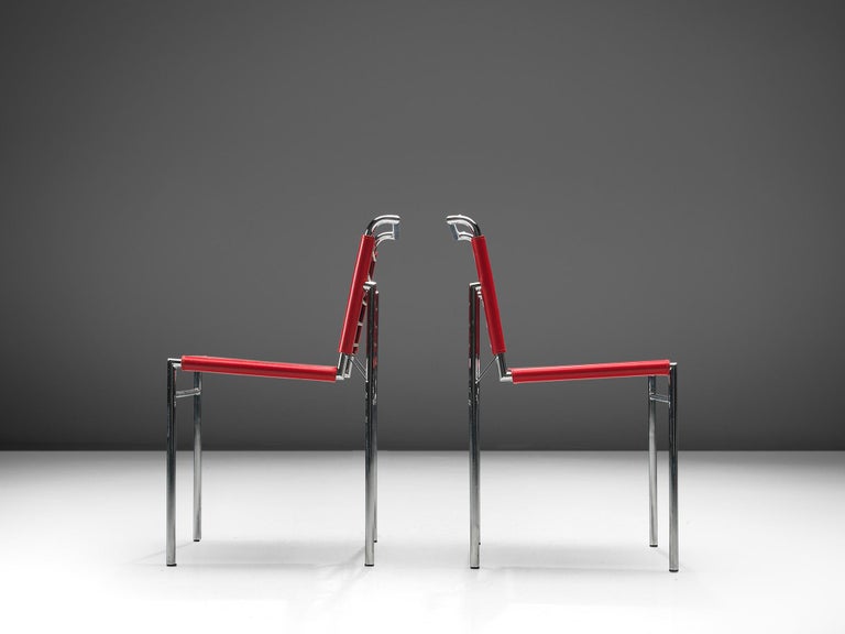 Eileen Gray Pair of 'Roquebrune' Dining Chairs in Red Leather For Sale ...