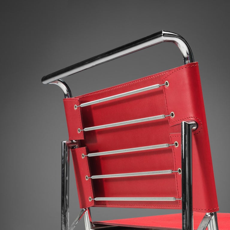 Eileen Gray Pair of 'Roquebrune' Dining Chairs in Red Leather For Sale ...
