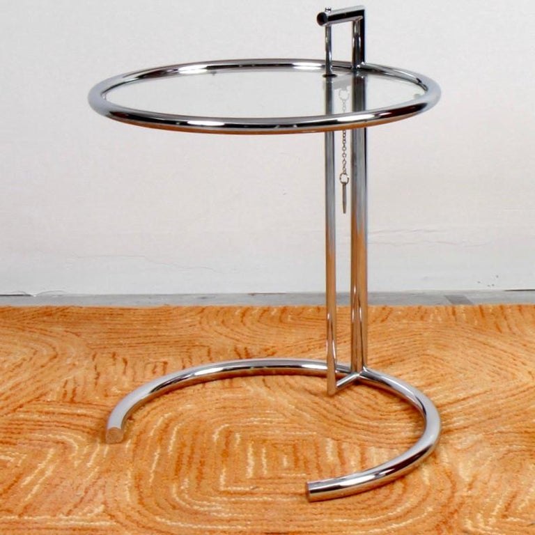 Eileen Gray Side Table in Chrome and Glass Model E1027 at 1stDibs