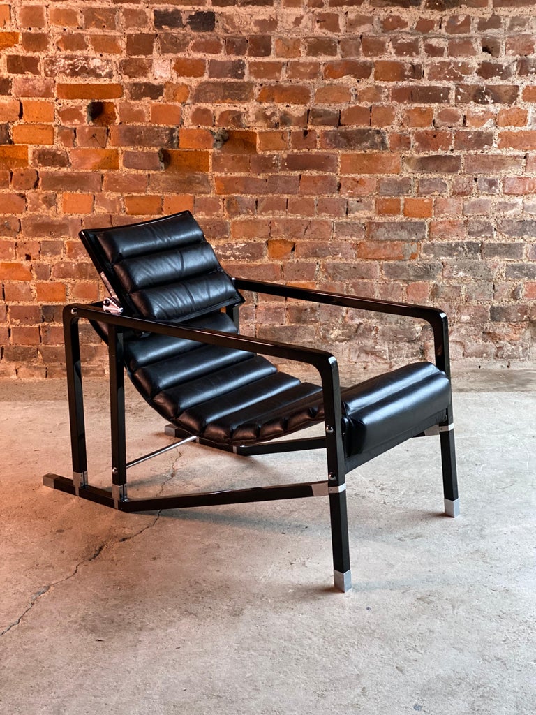 Eileen Gray Transat Chair in Black Leather Black Lacquer by Ecart ...