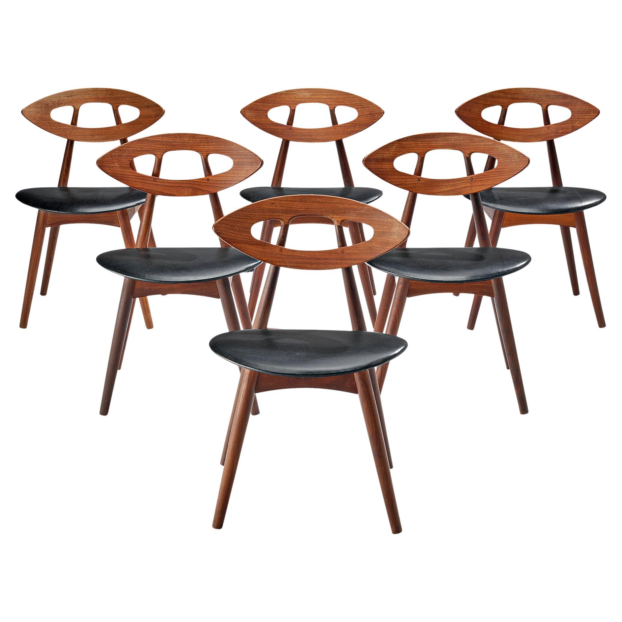 Ejvind A. Johansson Set of 12 ‘Eye’ Dining Chairs in Teak and Leather ...
