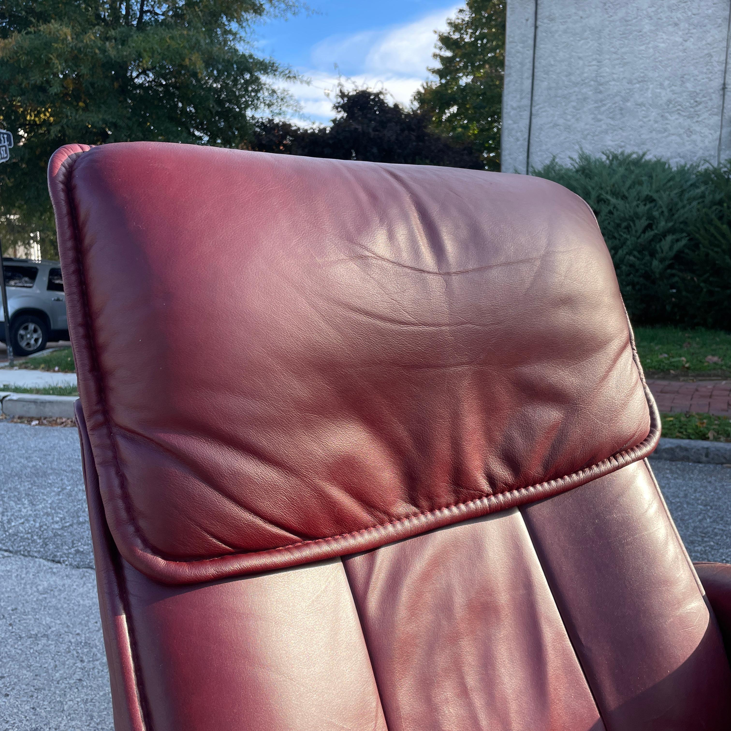 Ekornes Stressless Admiral Maroon Leather Recliner and Ottoman For Sale ...