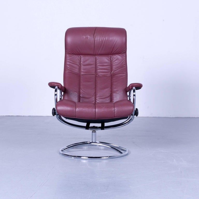 Ekornes Stressless Armchair Set and Foot Stool in Red Leather, Recliner ...