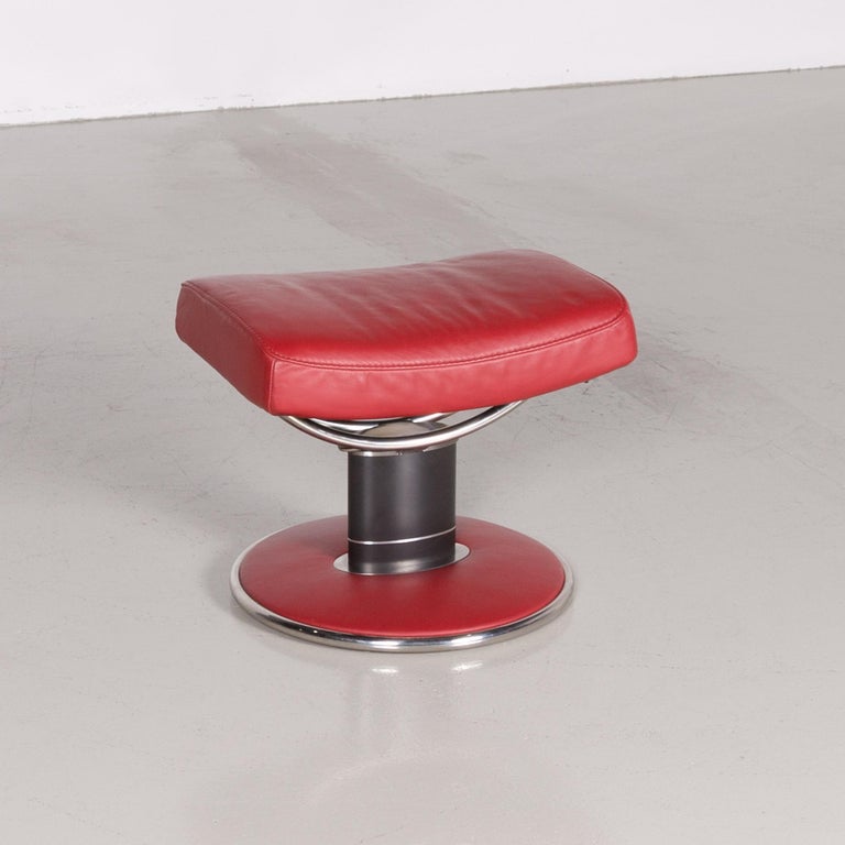 Ekornes Stressless Jazz Designer Footstool Red Leather Chrome For Sale ...