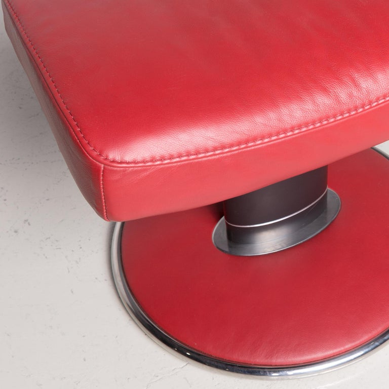Ekornes Stressless Jazz Designer Footstool Red Leather Chrome For Sale ...