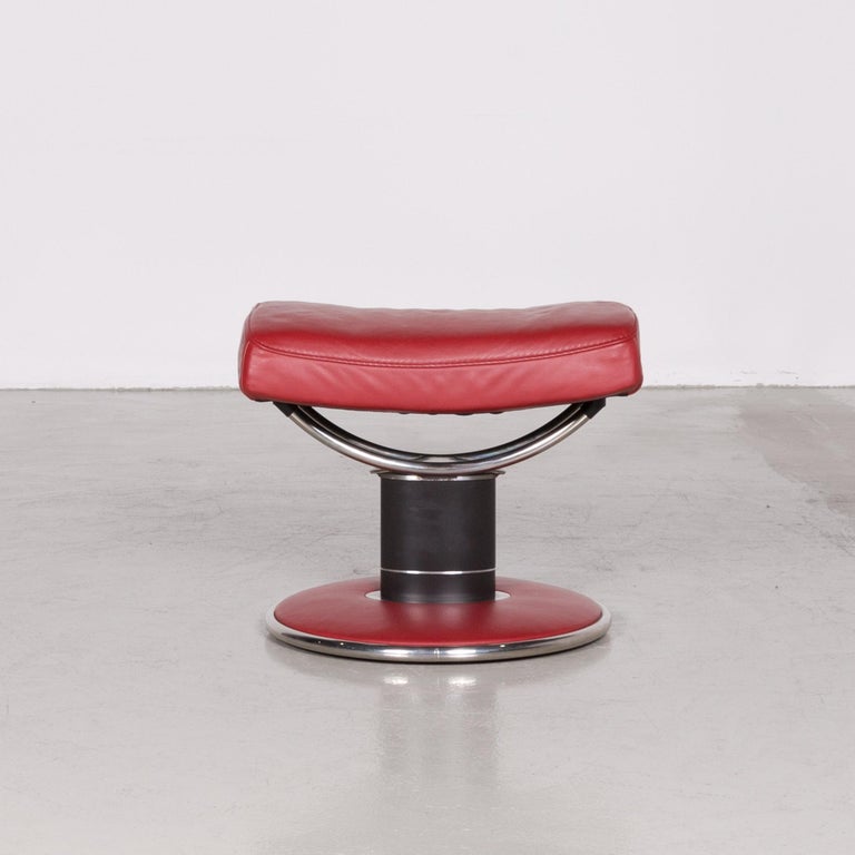 Ekornes Stressless Jazz Designer Footstool Red Leather Chrome For Sale ...