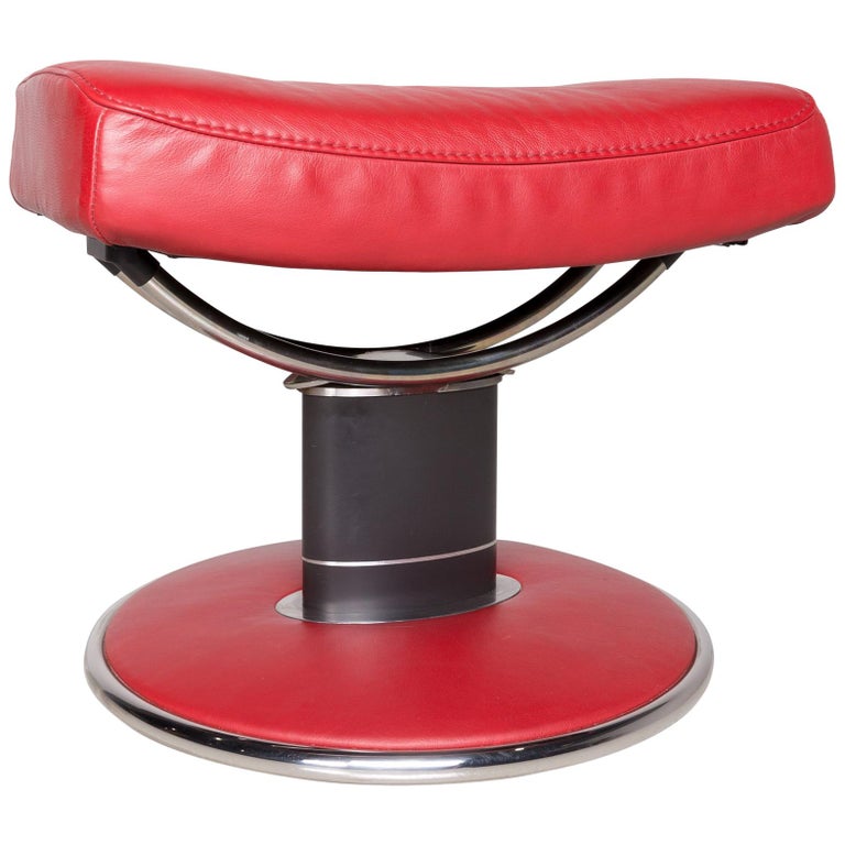 Ekornes Stressless Jazz Designer Footstool Red Leather Chrome For Sale ...