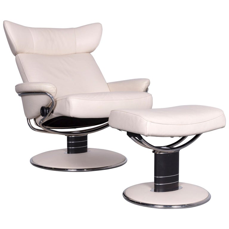Ekornes Stressless Jazz Designer Leather Office Chair Crème with Stool ...