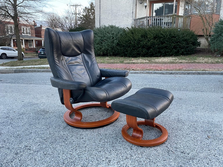 Ekornes Stressless Wingback Recliner Chair and Ottoman For Sale at 1stDibs