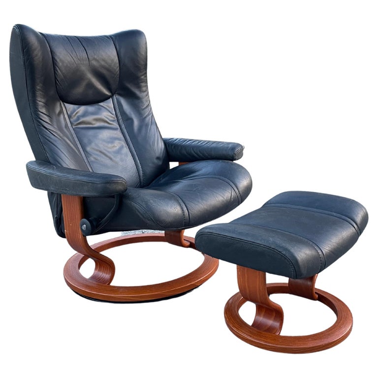 Ekornes Stressless Wingback Recliner Chair and Ottoman For Sale at 1stDibs