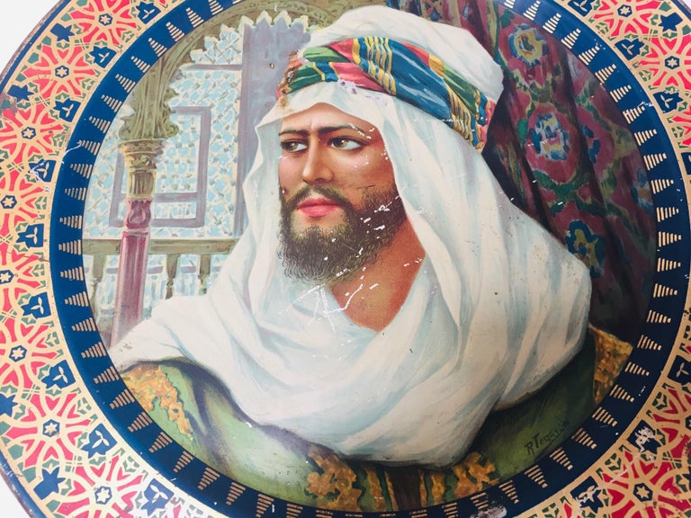 El Cafeto Metal Hanging Advertising Plate with a Moorish Prince at 1stDibs