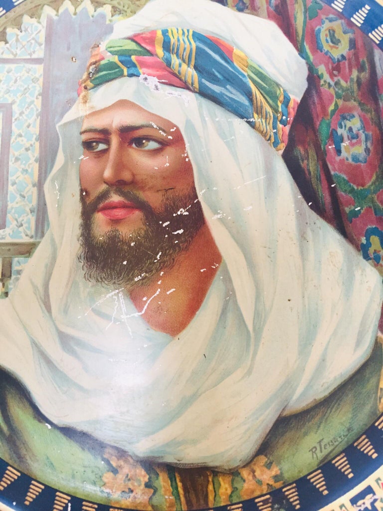 El Cafeto Metal Hanging Advertising Plate with a Moorish Prince at 1stDibs