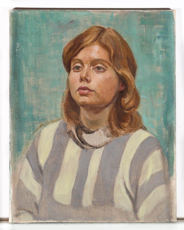 E.L. Edwards - E.L. Edwards - Mid 20th Century Oil, Lady In Stripes For ...