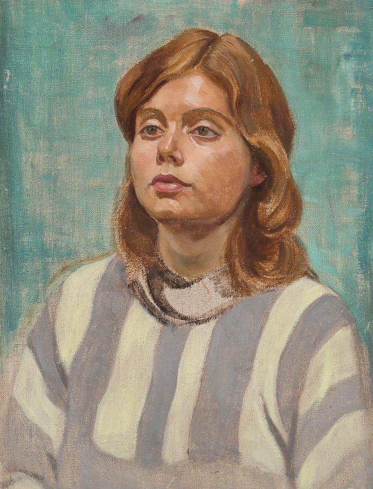 E.L. Edwards - E.L. Edwards - Mid 20th Century Oil, Lady In Stripes For ...