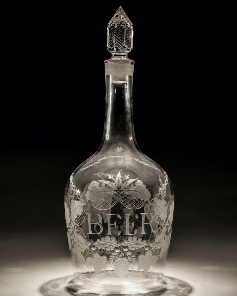 Elaborate Engraved George III Magnum Beer Decanter For Sale at 1stDibs