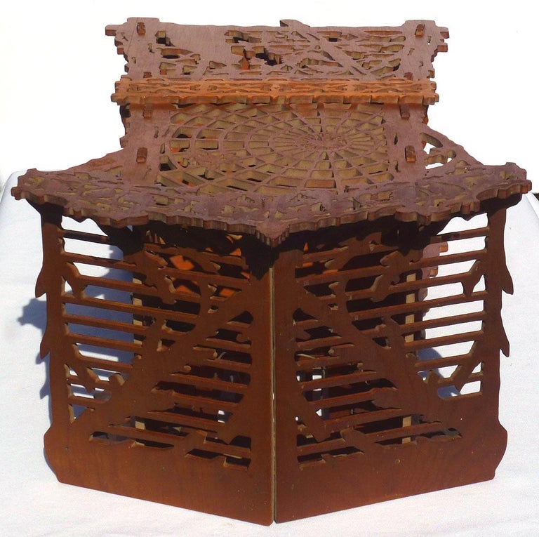 Elaborate Fretwork Bird Cage with Spider and Web and a Cat Among Leaves ...