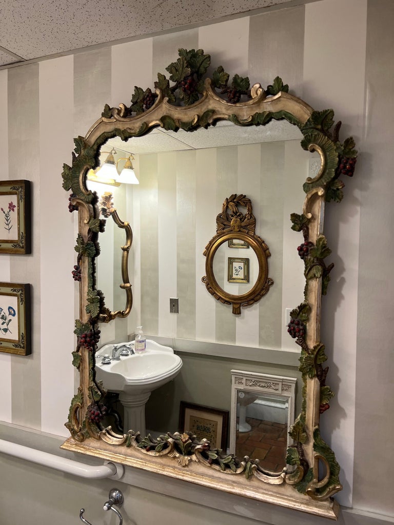 Elaborately Hand Carved French Grape Vine Mirror For Sale at 1stDibs