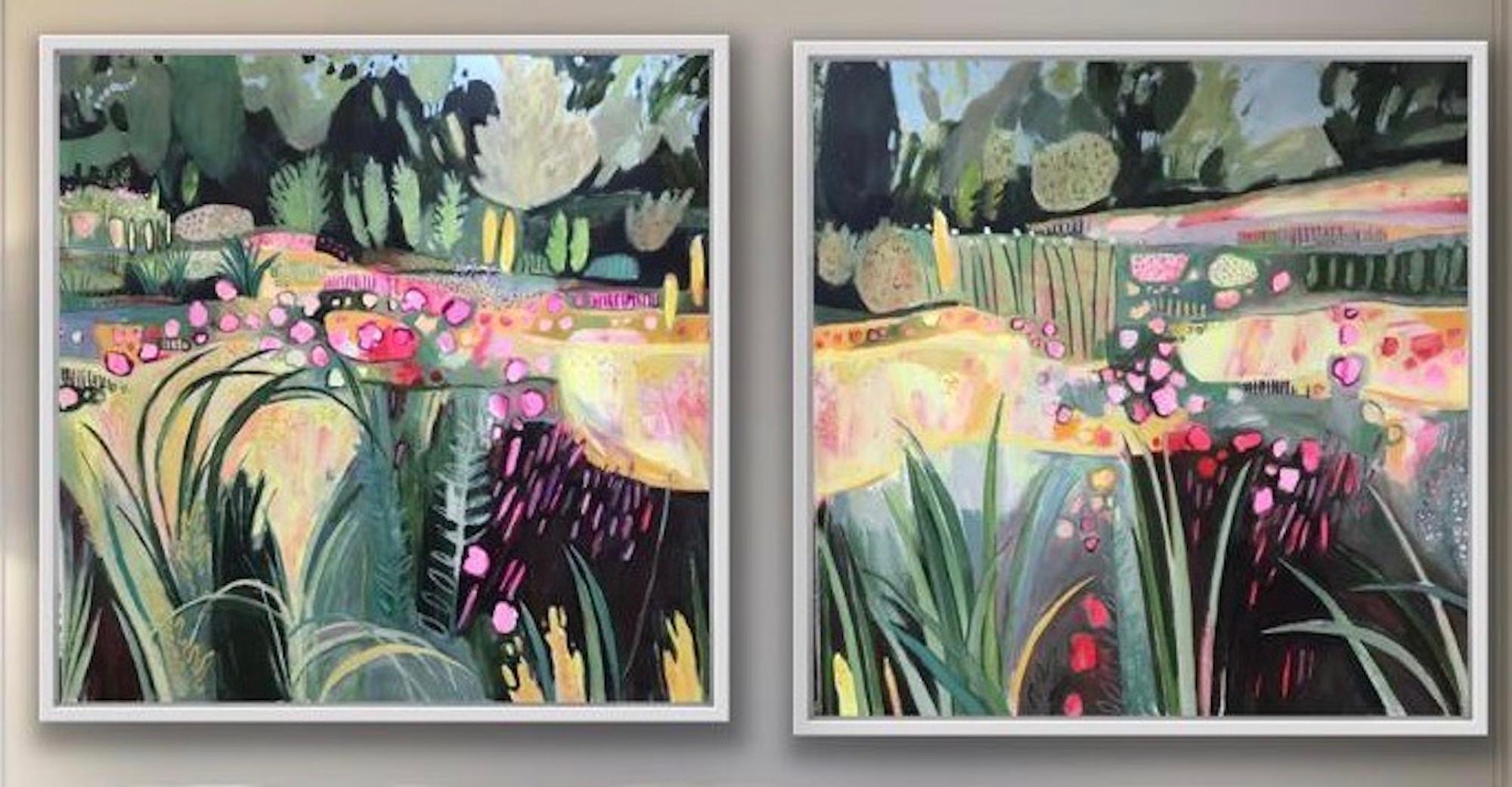 Elaine Kazimierczuk - Red Hot Borders Diptych, Bright Semi Abstract ...