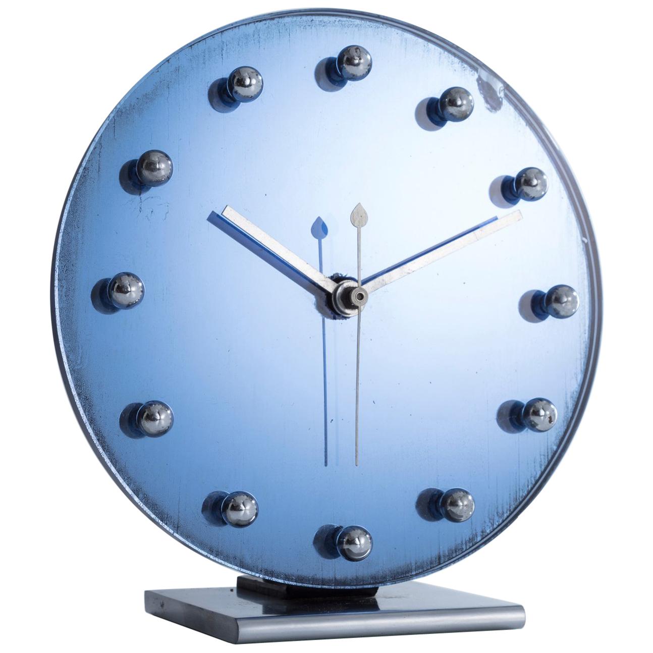 Art Deco Mirrored Blue Glass and Chrome Clock by Gilbert Rohde for ...