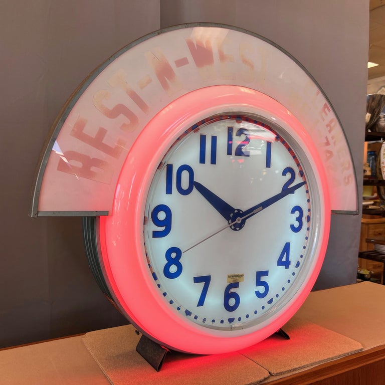 Electric Neon Clock Co. Extra-Large Neon Clock with Advertising Marquee ...