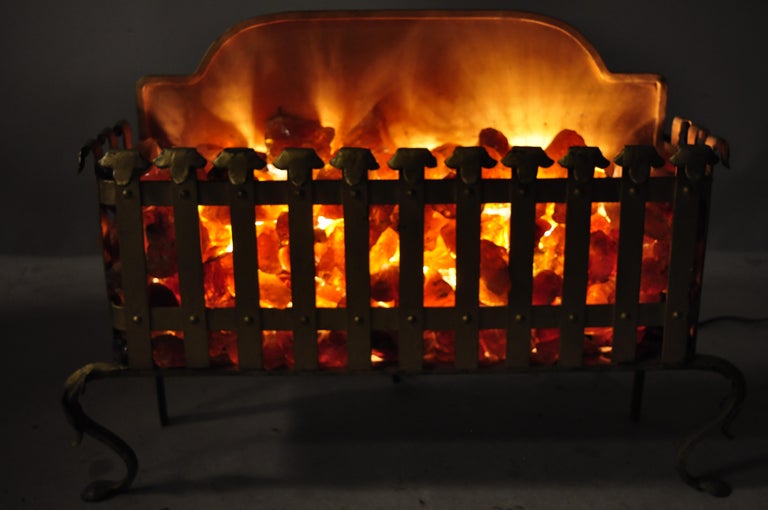 Electric Rotating Motion Faux Fire Flame Lighted Wrought Iron Fireplace ...