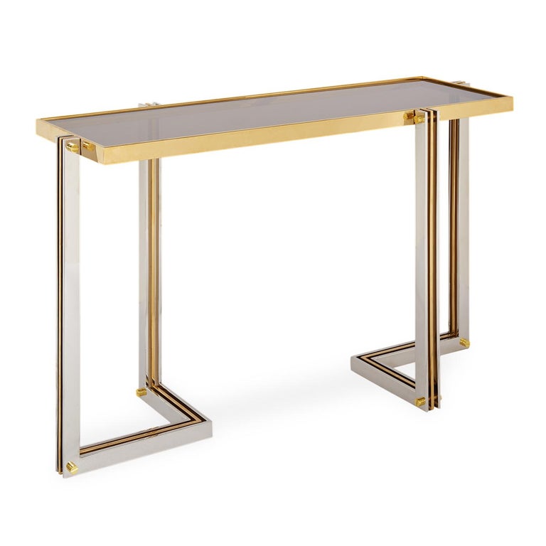Electrum Polished Nickel and Brass Console Table at 1stDibs