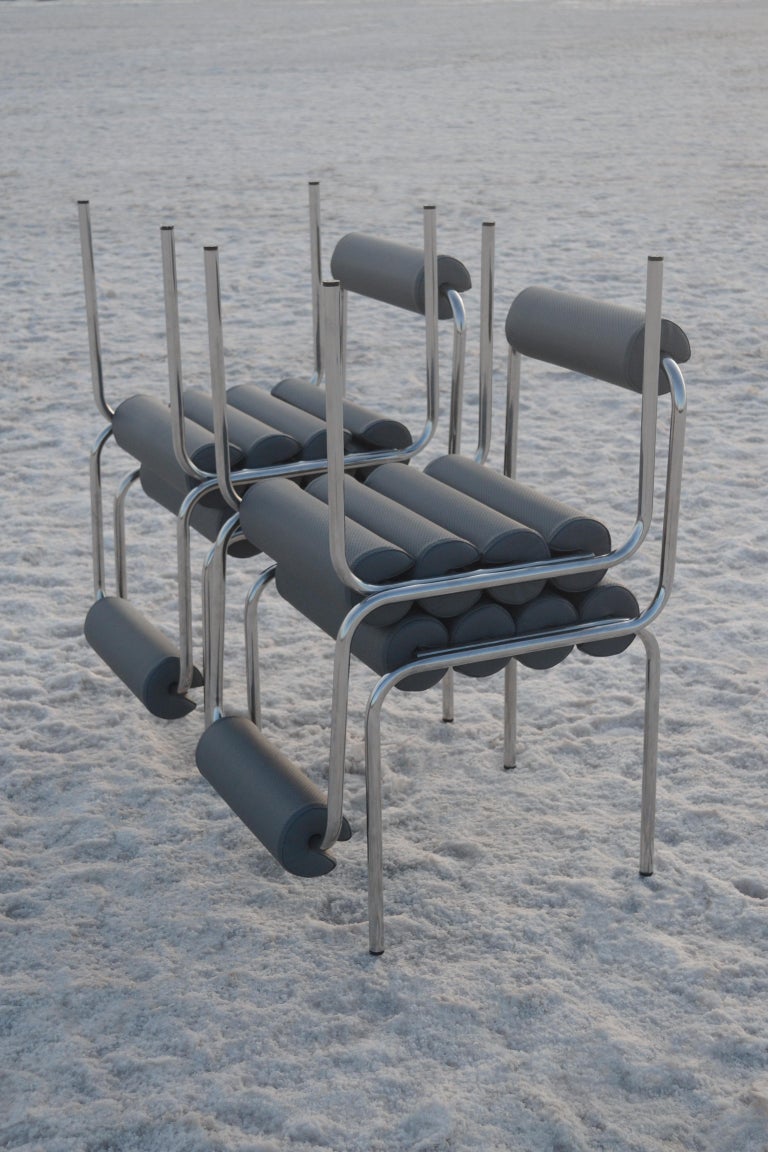 ELEG Stainless Steel Tubular Chair with Grey Marine Leather For Sale at ...
