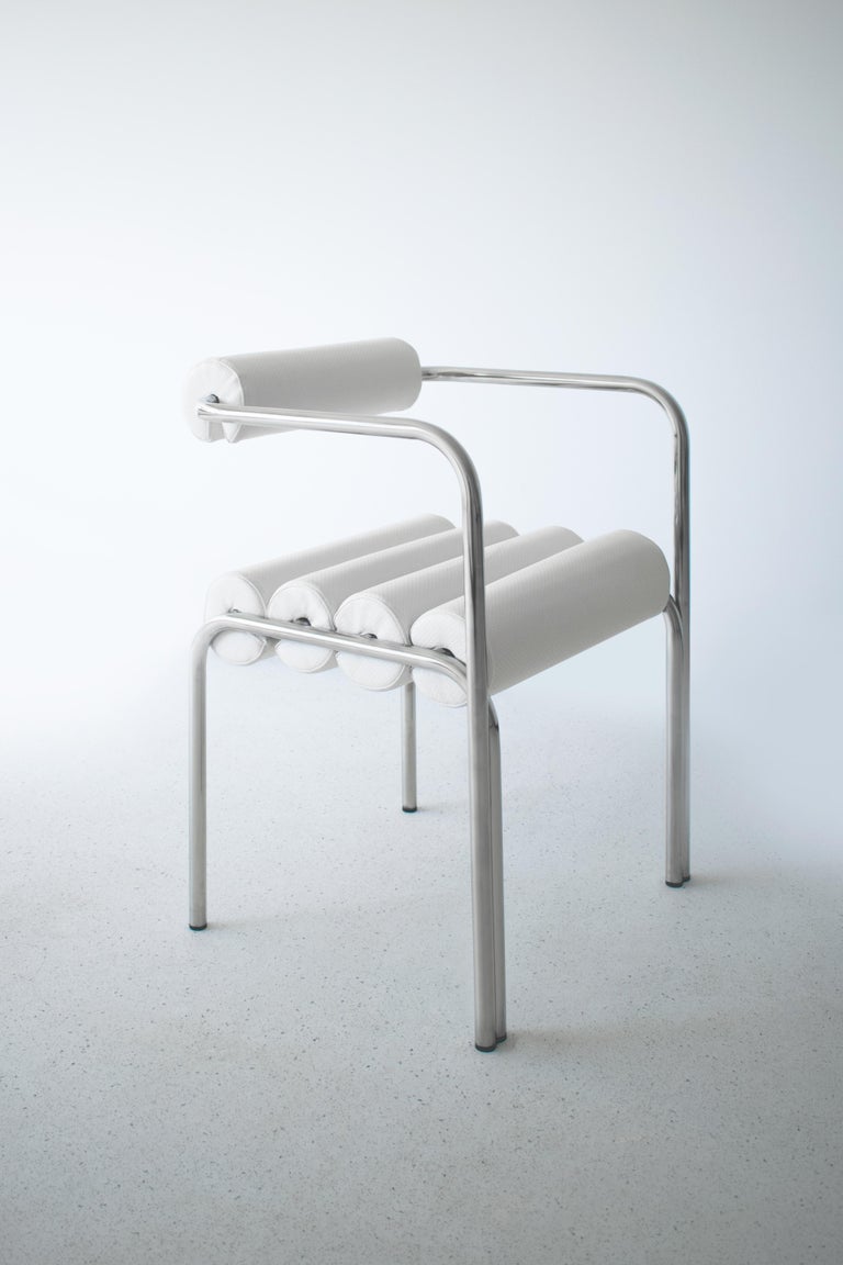 ELEGG Stainless Steel Tubular Chair with White Marine Leather or Bouclé ...