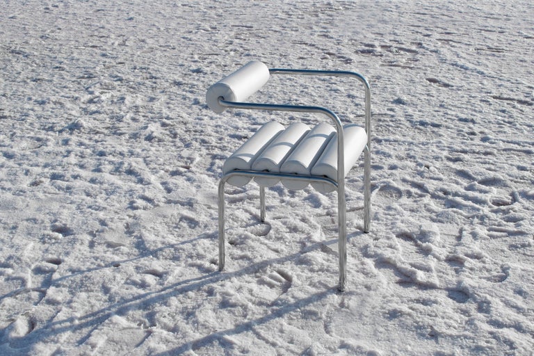 ELEGG Stainless Steel Tubular Chair with White Marine Leather or Bouclé ...