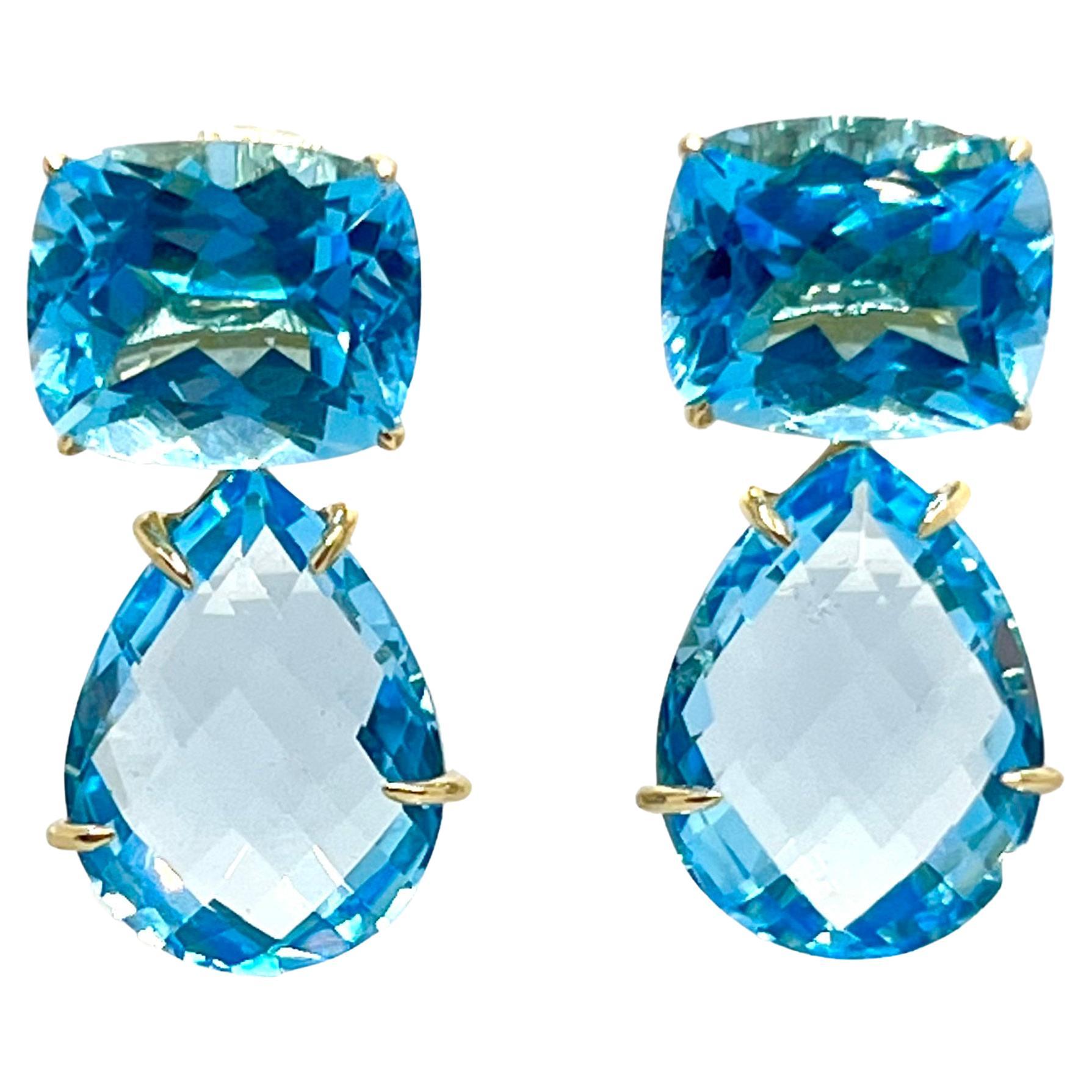 Elegant 14k Gold Cushion-cut and Pear Shape Blue Topaz Drop Earrings ...
