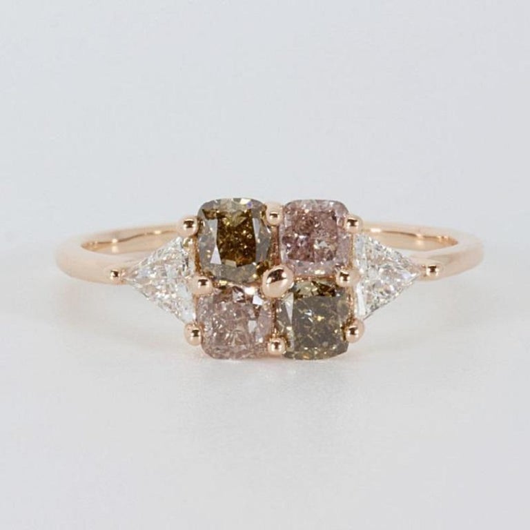 Elegant 14k Rose Gold Multi-Color Ring with 1.16 Ct Natural Diamonds ...