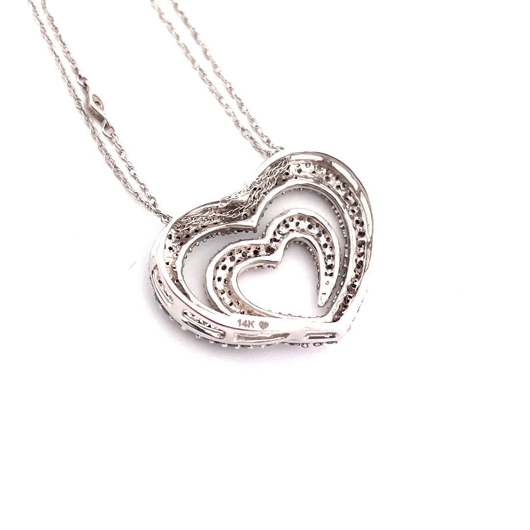 Elegant 14K White Gold Diamond Pave Double Heart Necklace For Sale at ...