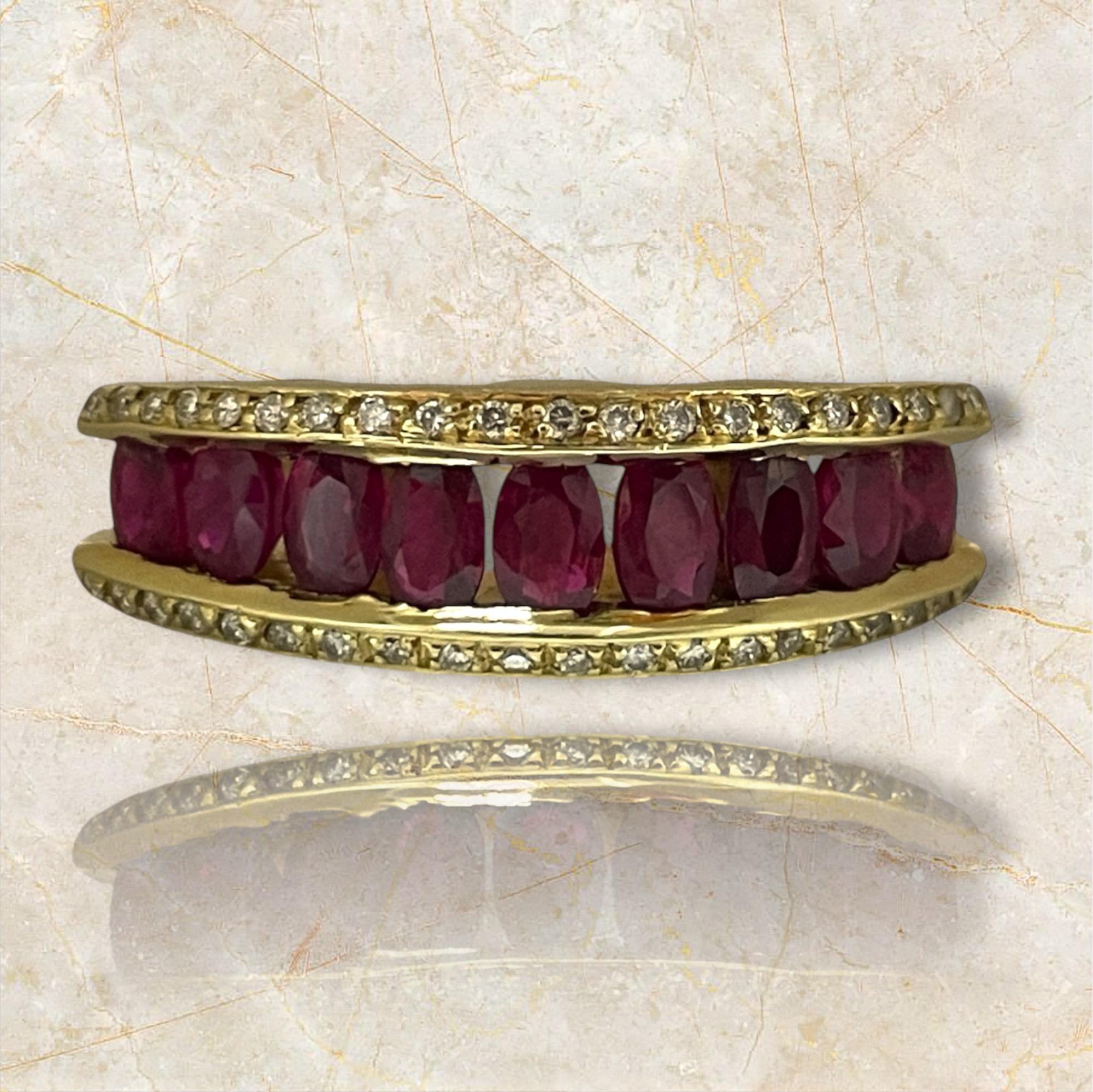 Elegant 14K Yellow Gold Ruby and Diamond Ring For Sale at 1stDibs