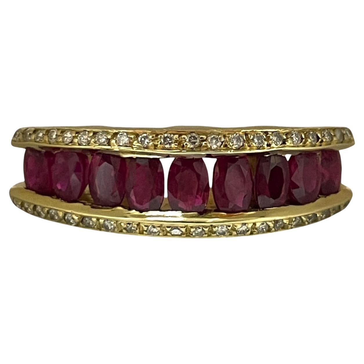 Elegant 14K Yellow Gold Ruby and Diamond Ring For Sale at 1stDibs