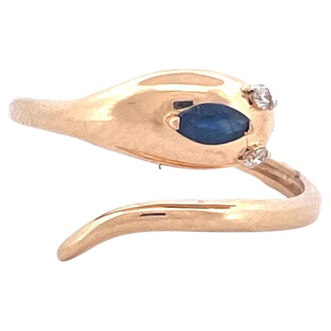 14K Yellow Gold Snake Ring with Red Enamel For Sale at 1stDibs