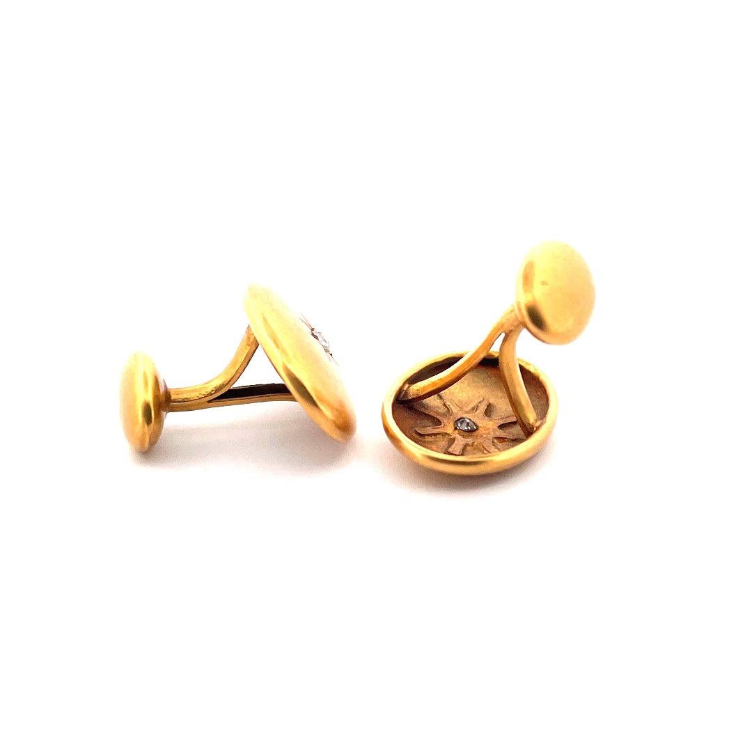 Elegant 14k Yellow Gold Victorian Diamond Cufflinks For Sale at 1stDibs