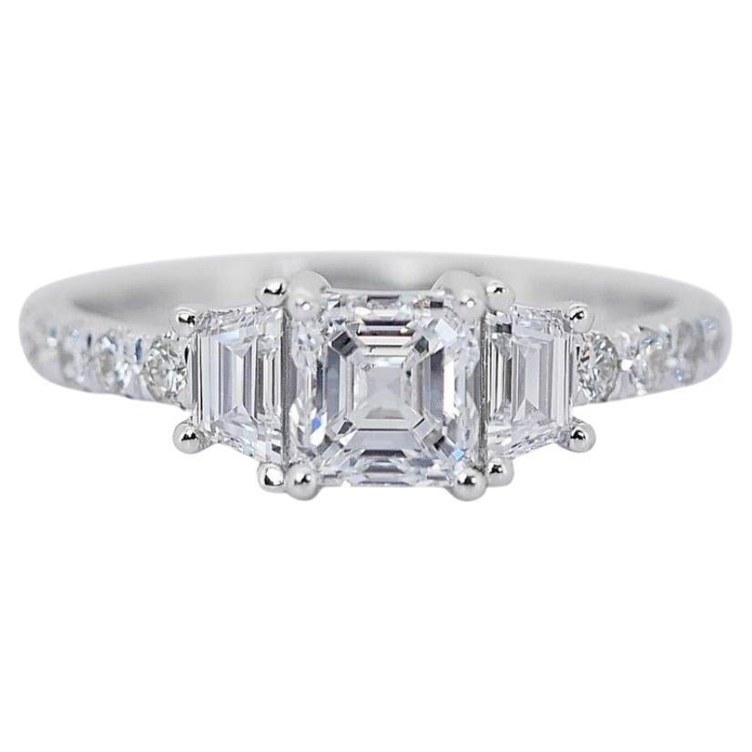 Fascinating 1.63ct Triple Excellent Ideal Cut Diamonds 3-Stone Ring For ...