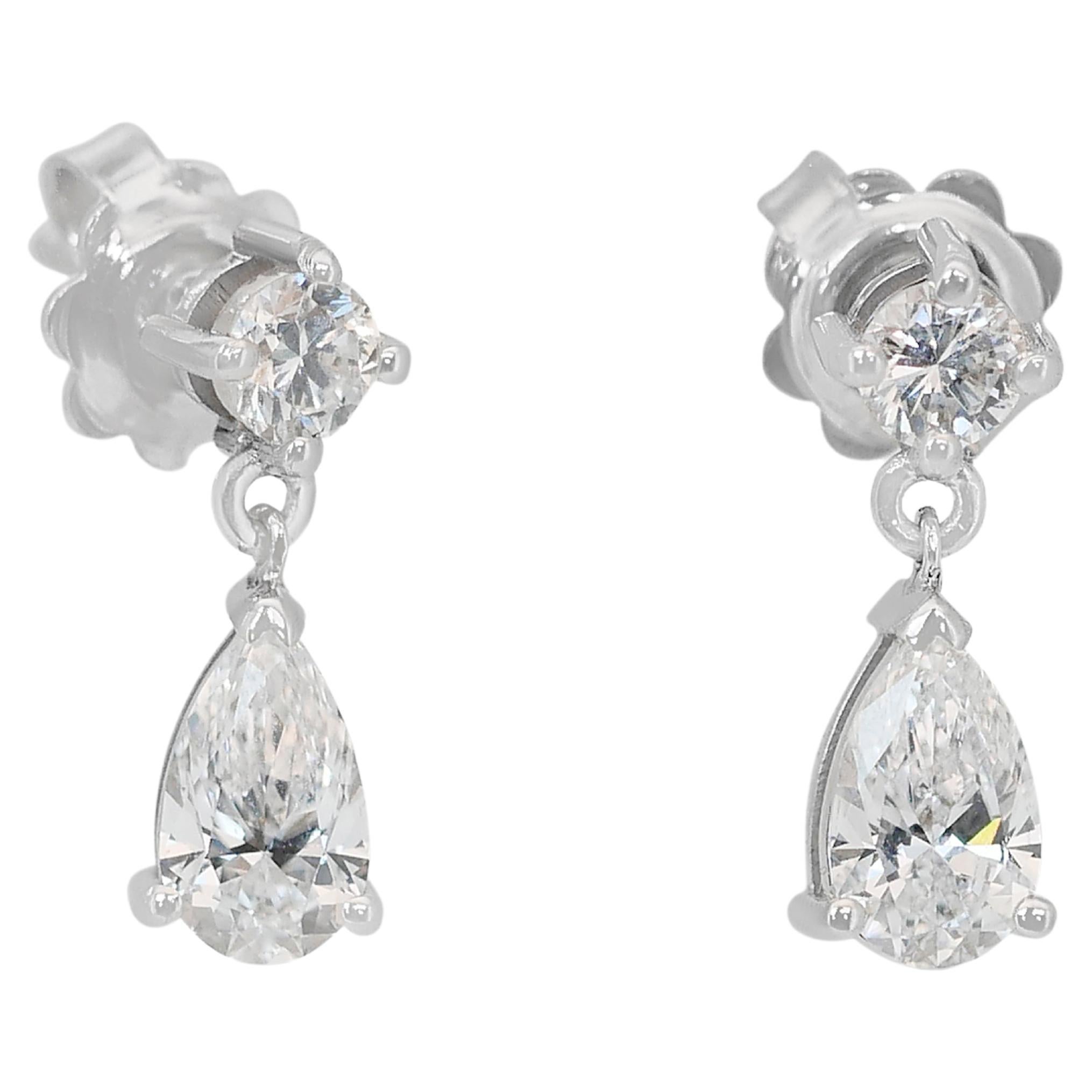 Elegant 1.57ct Diamonds Drop Earrings in 18k White Gold - GIA Certified ...