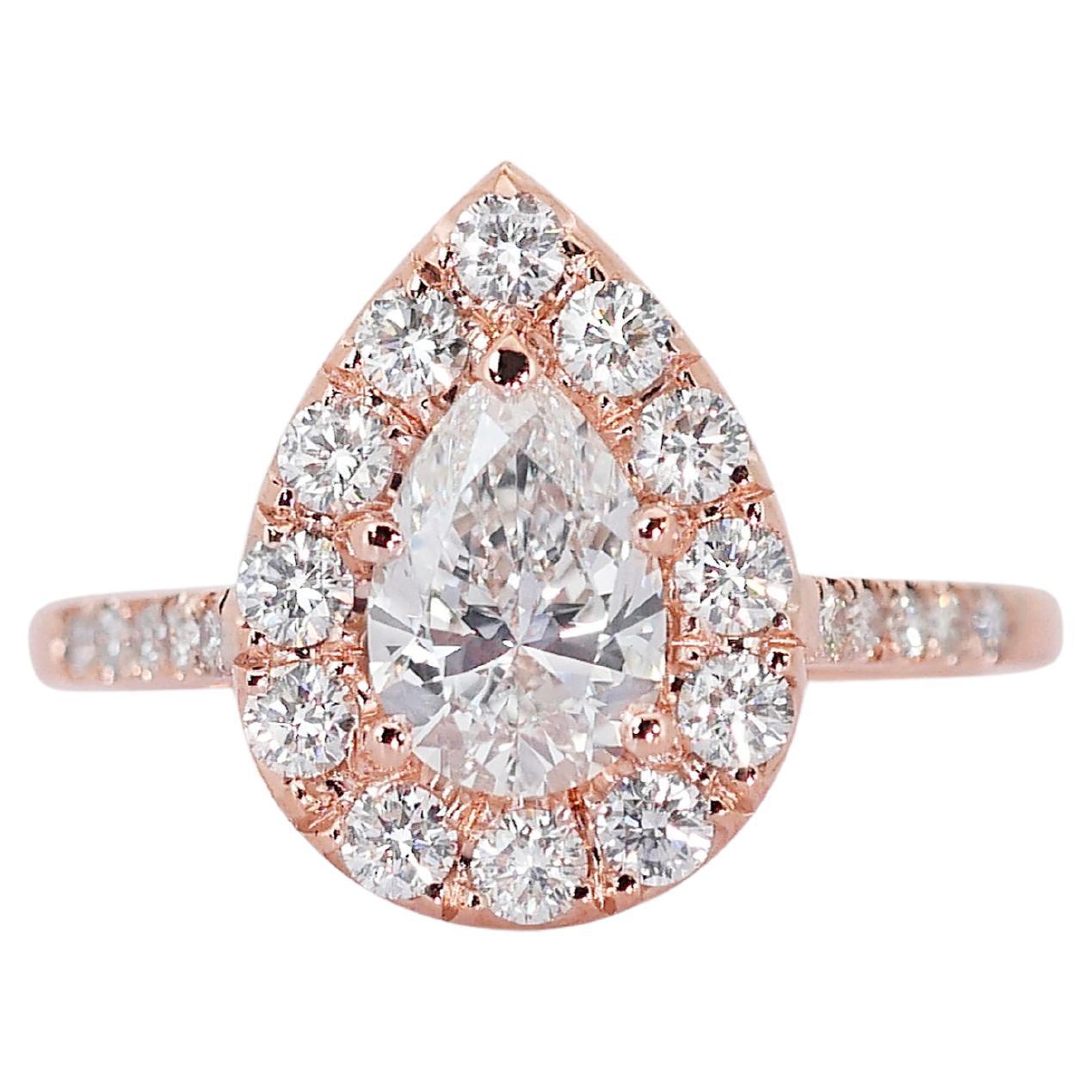 Elegant 18 kt. Rose Gold Ring with 1.64 ct Total Natural Diamonds - AIG Cert For Sale at 1stDibs