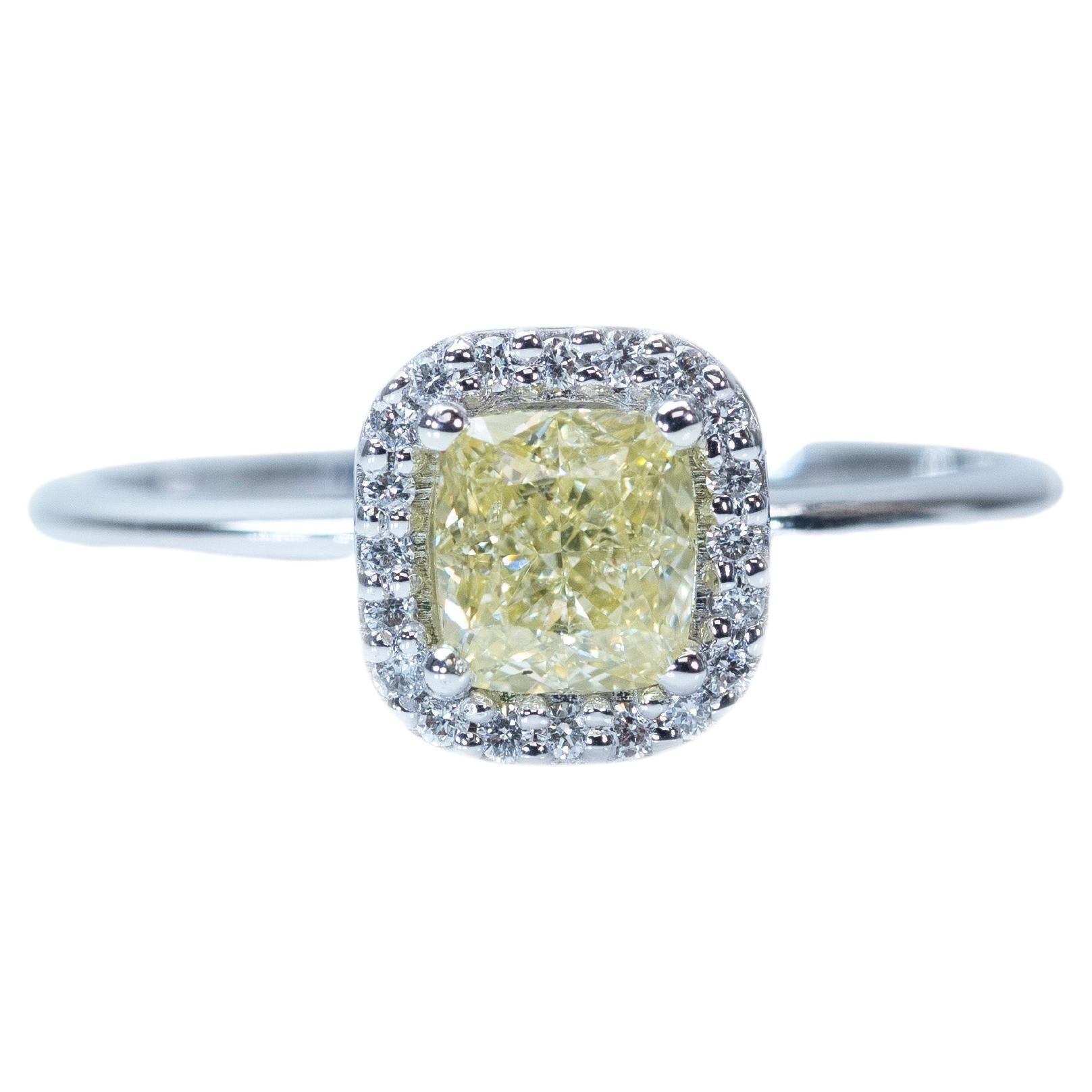 Elegant 18K Fancy Yellow White Gold Ring with 0.78 Ct Natural Diamonds ...
