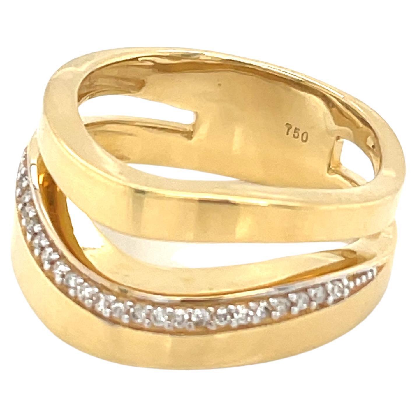 Elegant 18K Gold Wave Band with Diamond Accents For Sale at 1stDibs
