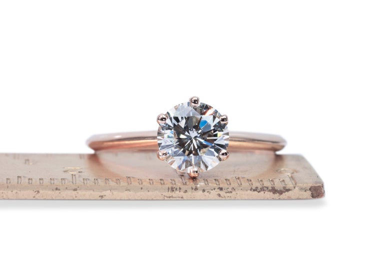 Elegant 18k Rose Gold Solitaire Ring w/ 1.11 ct Natural Diamonds-AIG ...
