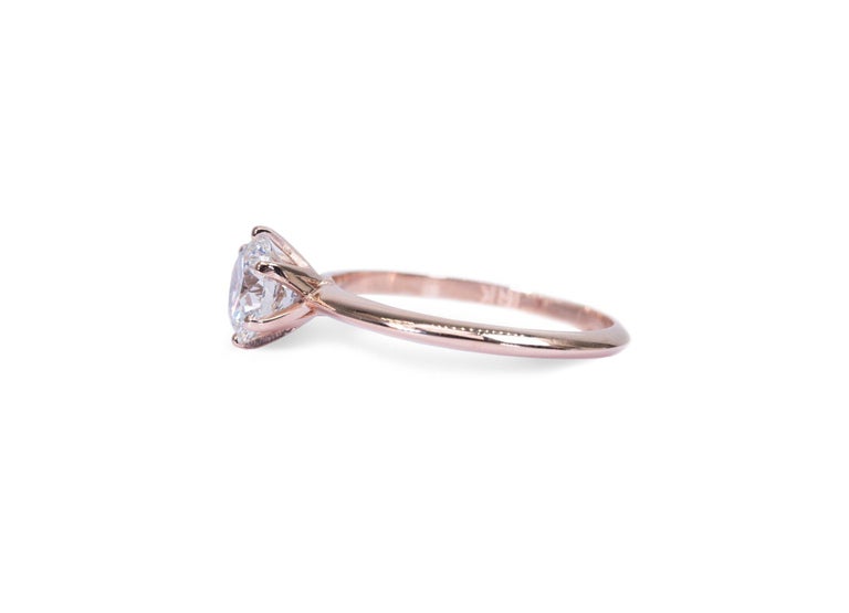 Elegant 18k Rose Gold Solitaire Ring w/ 1.11 ct Natural Diamonds-AIG ...