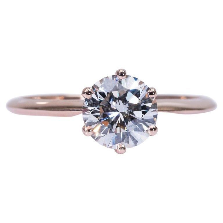 Elegant 18k Rose Gold Solitaire Ring w/ 1.11 ct Natural Diamonds-AIG ...