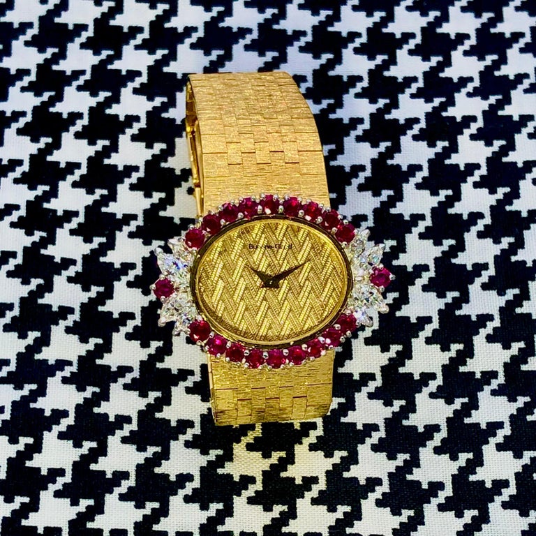 Elegant 18k Vintage Bueche-Girod Ruby and Diamond Wrist Watch For Sale ...